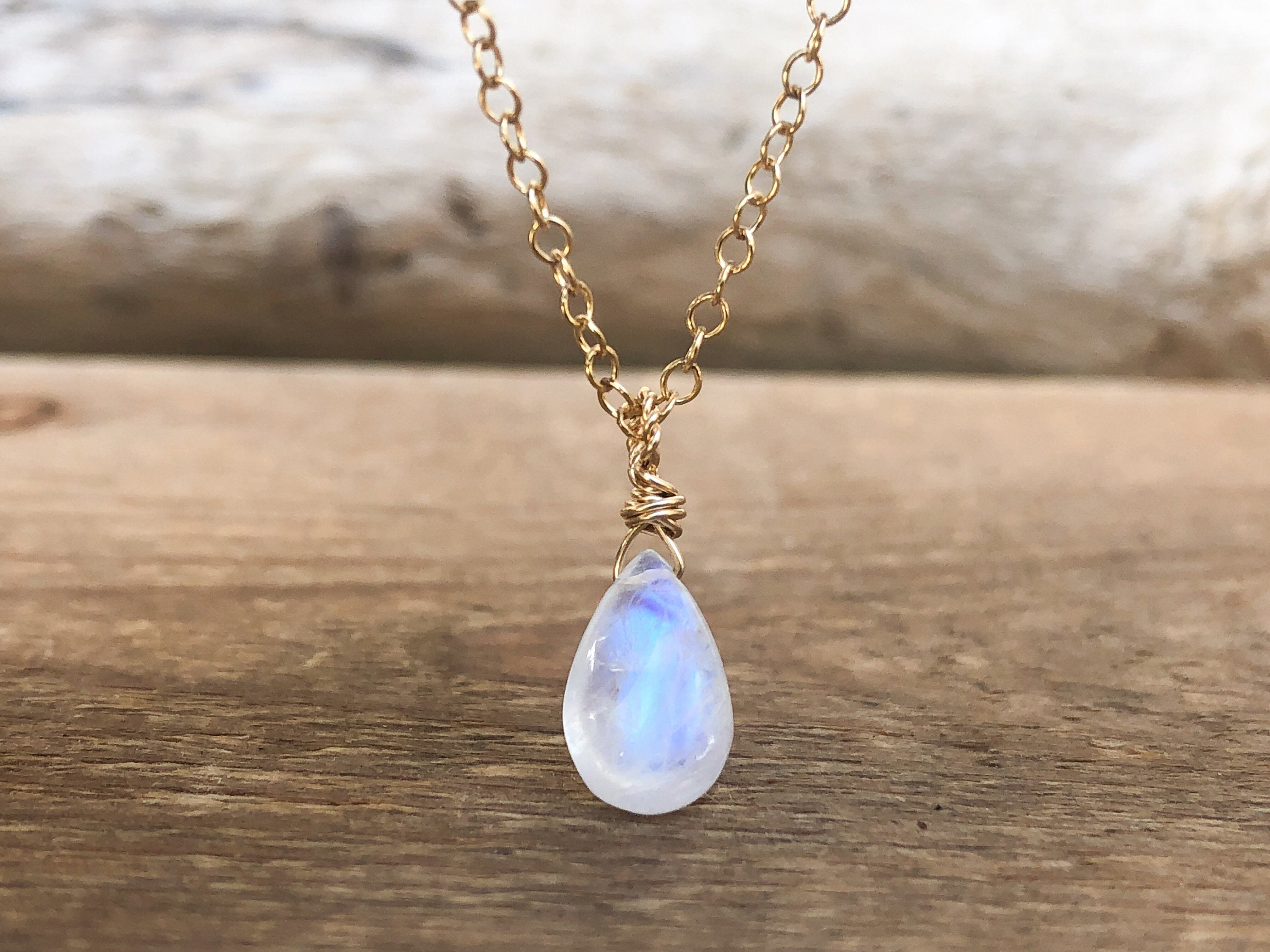 Rainbow Moonstone Necklace June Birthstone Personalized Jewelry Gemini